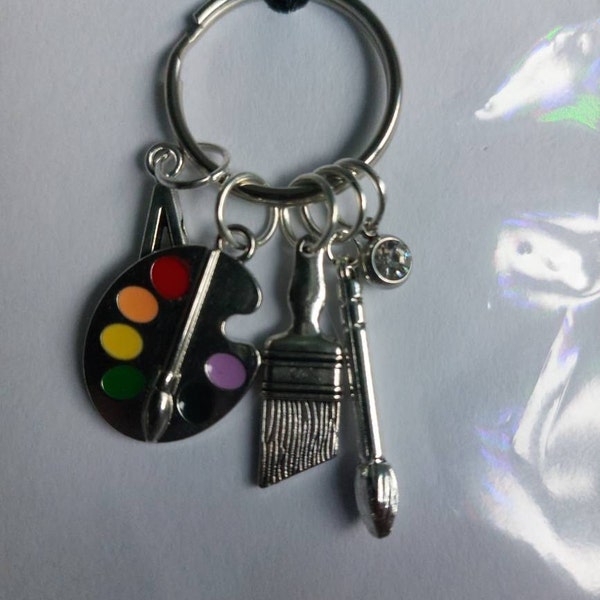 Personalised Artists Keyring, Palette and Paint Brush Keychain ...