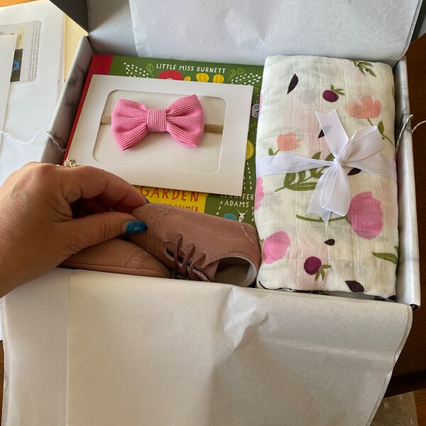 Peachy Keen Baby Girl Gift Bundle, New Baby Gift Box, Welcome Baby Box ...