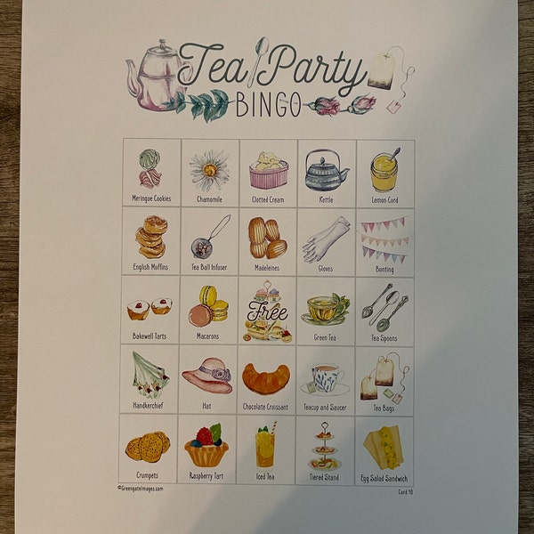 Tea Party Bingo Cards: 50 Printable Bingo Cards, Women's Ladies' Kids ...