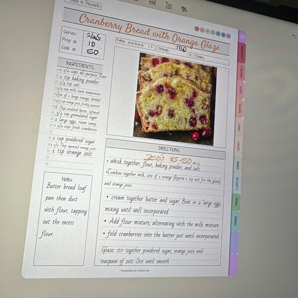 Digital Recipe Book for Goodnotes, Recipe Template, Digital Meal ...