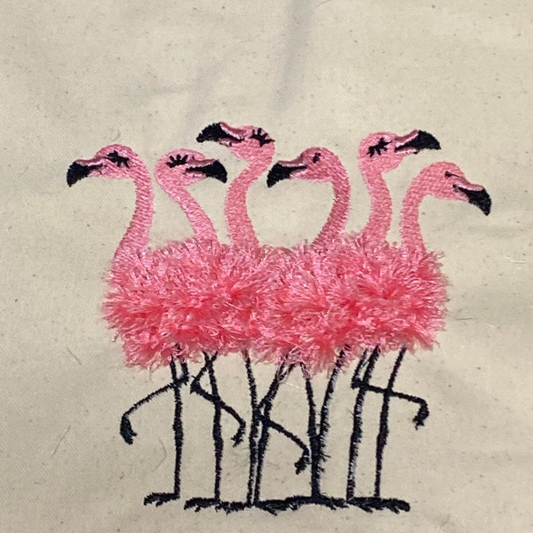 6 Fringed Fluffy Chenille Flamingos, Flock of 6 Flamingos Machine ...