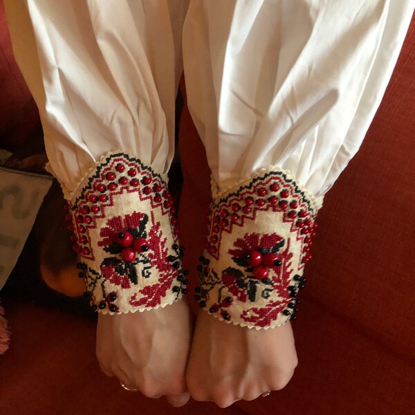 A Pair of Embroidered Detachable Cuffs, Black Linen Cuffs, Cotton Wrist ...