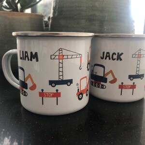 MUG Diggers and Trucks Children's Enamel Metal Tin Cup - PERSONALISED ...