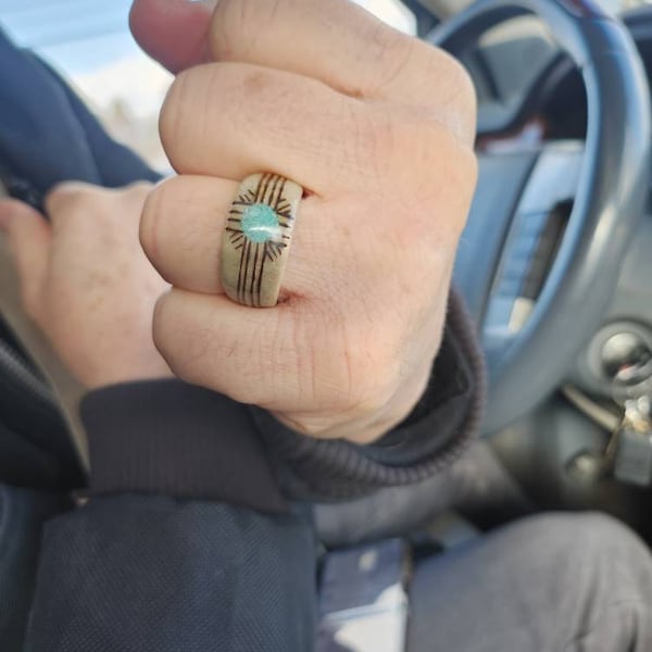 Deer Antler Ring With Mountain Pyrography | Mountain Ring | Deer Antler ...