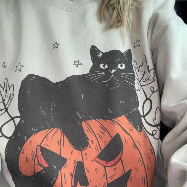 Halloween Sweatshirt Cute Halloween Black Cat Sweatshirts Spooky ...