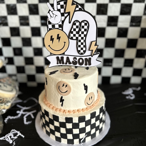 Pink Smiley Face Banner, Happy Girl Banner, Checkered Banner, Retro ...