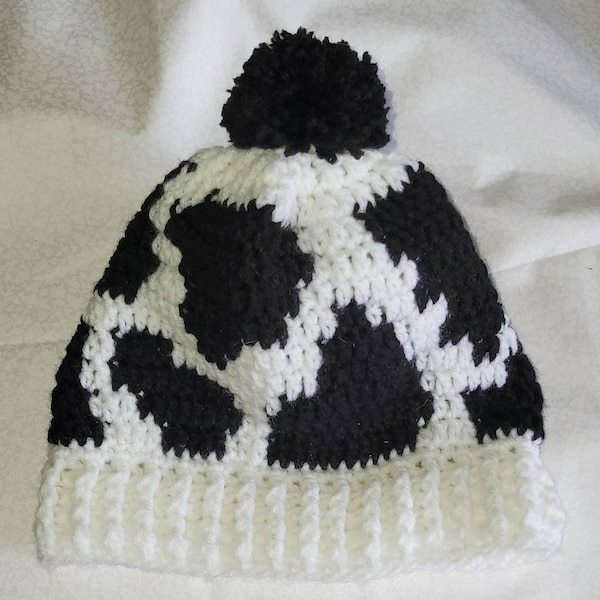 Cow Beanie // 3 Sizes // Crochet Pattern, Cow Print, Moo, Crochet ...