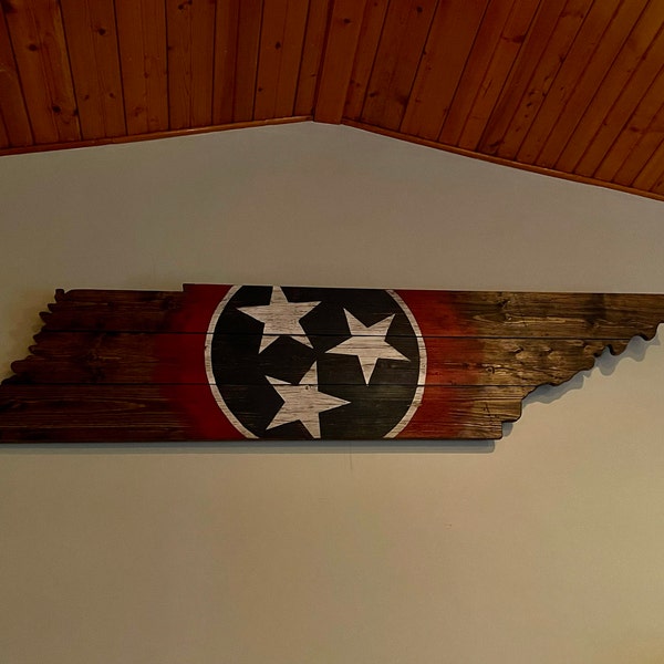 Wooden State of Tennessee Cut Out With State Flag Painted and ...