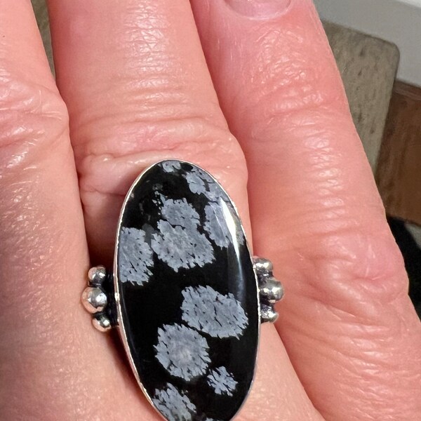 Snowflake Obsidian Ring 925 Sterling Silver Ring Genuine Gemstone ...