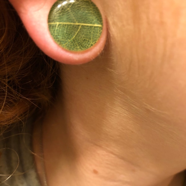 Real Leaf Ear Plugs, Green Gauges, Skeleton Leaves Plug Piercing ...