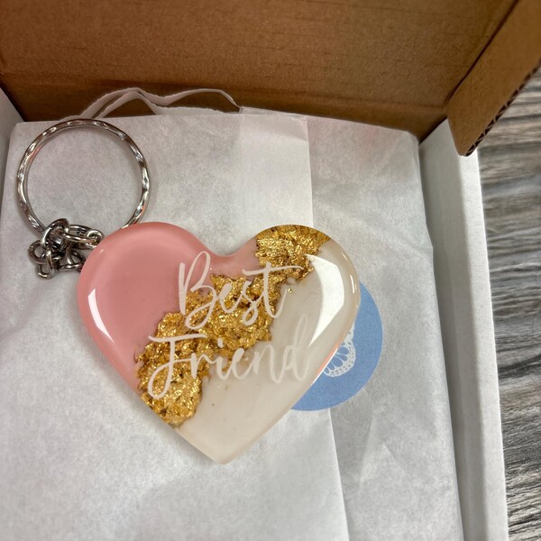 Best Friend Resin Glitter Heart KEYRING | Best Friend Gift ...