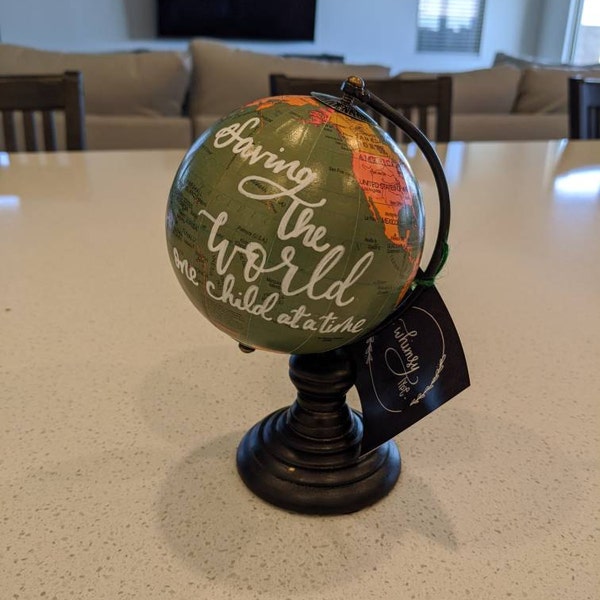 Personalized 4” Globe- Hand Lettered Globe- Mini Globe Centerpiece ...