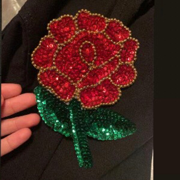 Set of 2 Mexican Red Rose Sequin Patch, Flower Sequin Applique, Rose ...