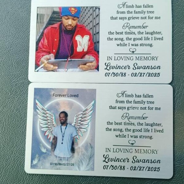 Personalized Memorial Wallet Insert Card, Remembrance Keepsake, Loss ...