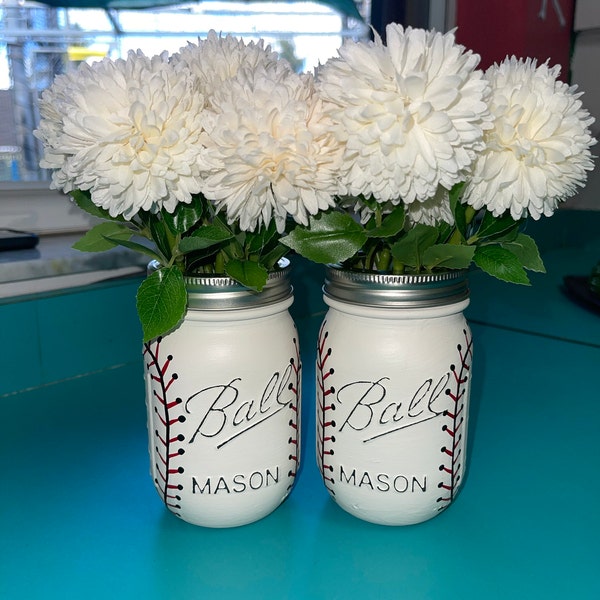 Softball Mason Jar Set: Hand Painted Party Centerpieces - Etsy