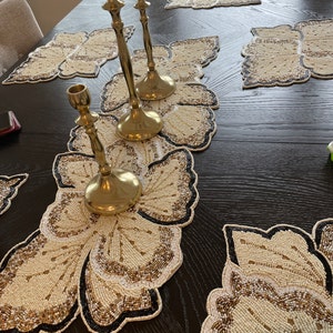 Handmade Table Runner Clover Leaf / Shamrock Hand Beaded | Etsy