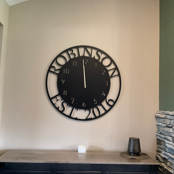 Custom Name and EST Large Metal Wall Clock, Silent Clock for Wall ...