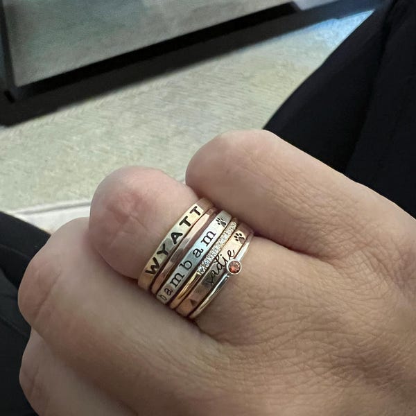 Ring Set Gift for Mom Stackable Rings Personalized Name Rings 14k Gold ...
