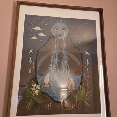 Spiritual Art Print Moon Phase Illustration Boho Gift Idea Blue Folk ...
