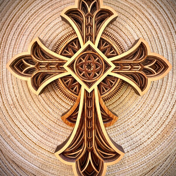 Layered Cross Design for Laser Cutting - Multilayer Cross SVG Dxf - 3D ...