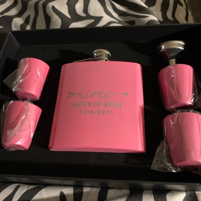 Flask Sets for Bridesmaids, Personalized Pink Flask Set, Gifts for ...