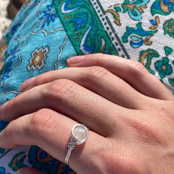 Sterling Silver Filled Gemstone Bead Ring. Wire Wrapped Bead Ring ...