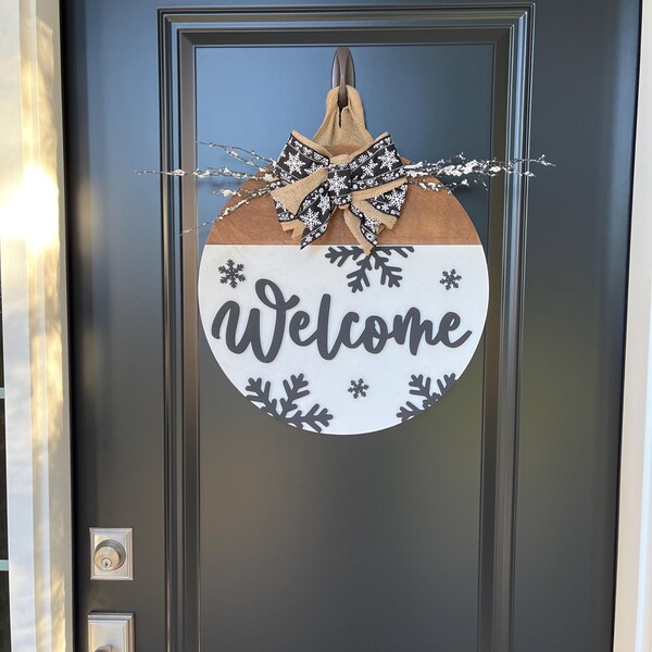 Winter Welcome Door Hanger | Winter Front Door Decor | Wooden Welcome ...