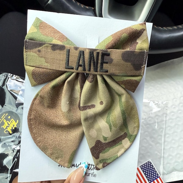 Patriotic RWB Name Tape Bow, Military Bow, Personalized, Air Force Bow ...