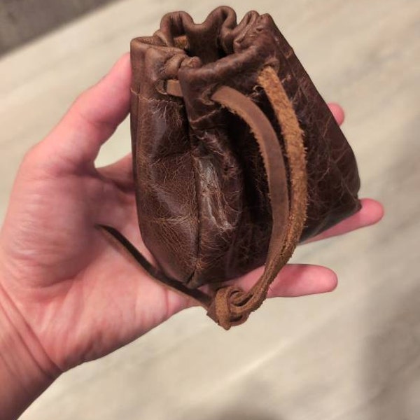 Brown Leather Pouches, Coin Pouch, Leather Drawstring Bag, DND Dice ...