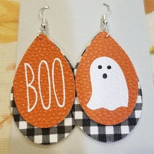 Boo Earrings, Halloween Earrings, Halloween Faux Leather Earrings ...