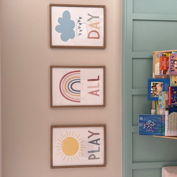 Play All Day Printable Set of 3, Lets Play Sign, Nursery Wall Art ...