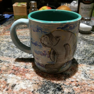 Pottery Mug 10 Oz 12oz 14 Oz With Manatee in Clouds - Etsy