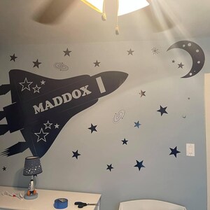 Rocket Wall Decal Rocket Sticker, Custom Name Decals, Stars Decals ...