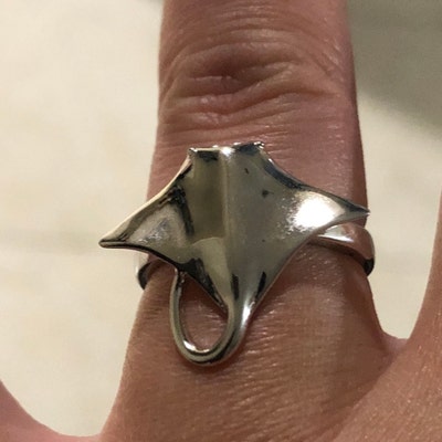 Manta Ray Ring in Solid 925 Sterling Silver Rhodium Plated Open Band ...