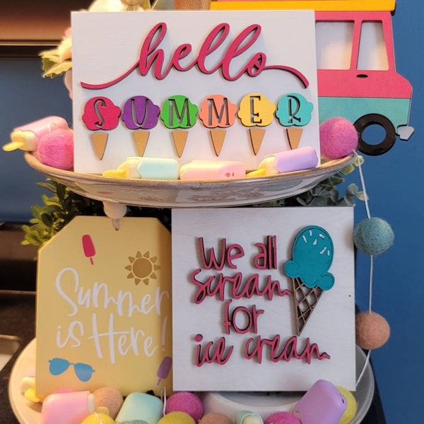 Ice Cream Tiered Tray Set, Summer Decor, Ice Cream - Etsy