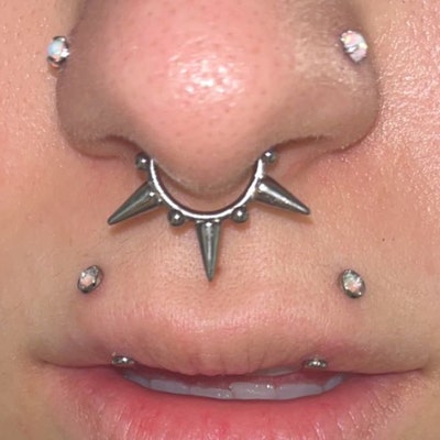 16G Titanium Punk Triple Spikes Septum Clicker/spike Septum Ring/nose ...