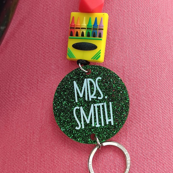 Teacher Glitter Lanyard - Personalized Lanyard for ID Badge - Beaded ...