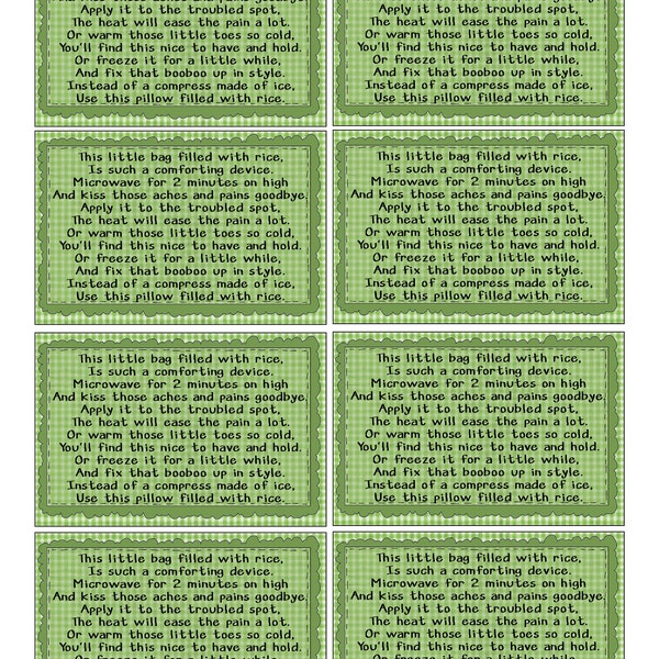 Instruction Tags for the Rice or Corn Filled Heating Pad (bags) - CU ...