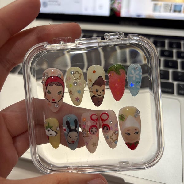 Handmade Pink Lotus & Snake Press on Nails, Custom Snake Almond Nail ...