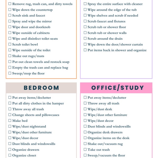 Cleaning Checklist Bundle, Editable Kids Chore Chart, Household ...