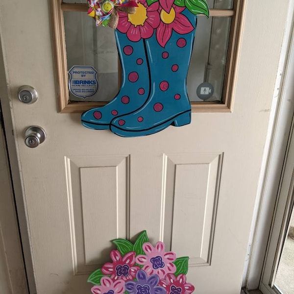 Spring/summer Flowers Door Hanger, Spring Door Sign, Door Decor, Wooden ...