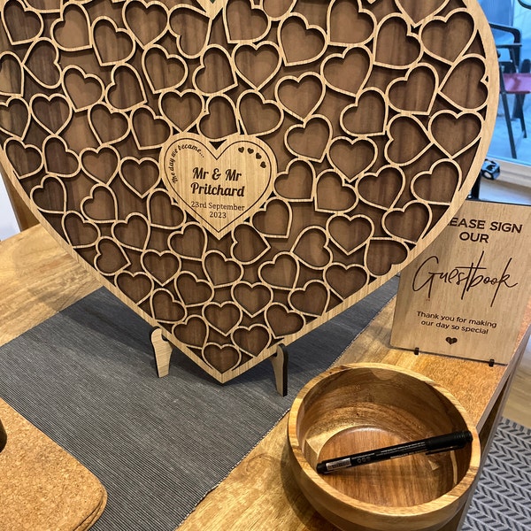 Oak & Walnut- Wedding Heart Shaped Alternative Guestbook With Sign - up ...