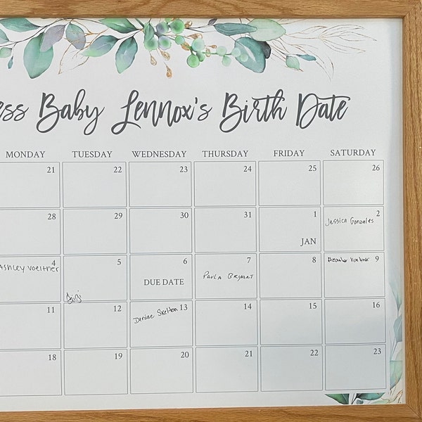 Greenery Baby Due Date Calendar Game: Eucalyptus (editable Template ...
