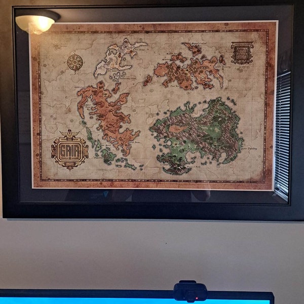 Map of Gaia From Final Fantasy VII World Map Final Fantasy 7 11x17 or ...