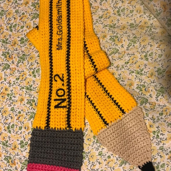 PENCIL SCARF Custom Teacher Gift Kids / Adult Knit Handmade Crochet ...