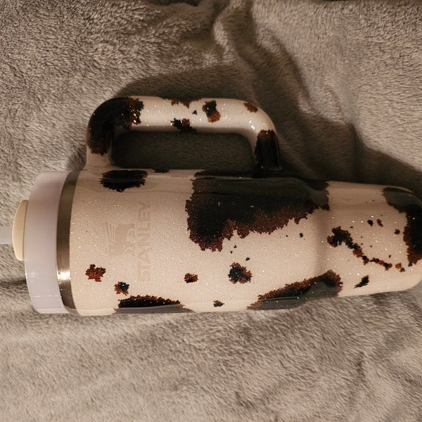 Cow Print Cow Hide Glitter Tumbler Handmade Cow Hide Epoxy Sealed