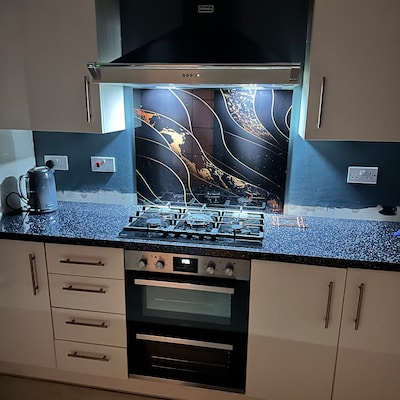 Kitchen Glass Splashback Toughened and Heat Resistant Tile Cooker Panel ...