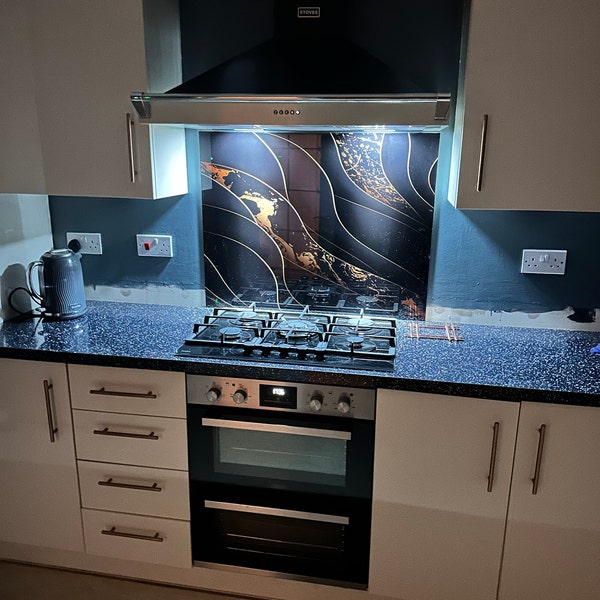 Kitchen Glass Splashback Toughened Tile Cooker Panel Any Size Copper ...