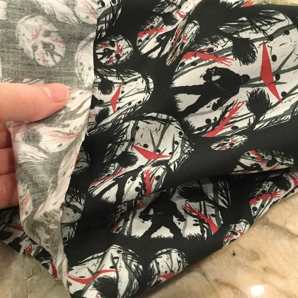 Halloween Fabric, Horror Mask, Cotton Fabric, Scary Fabric, Witch ...