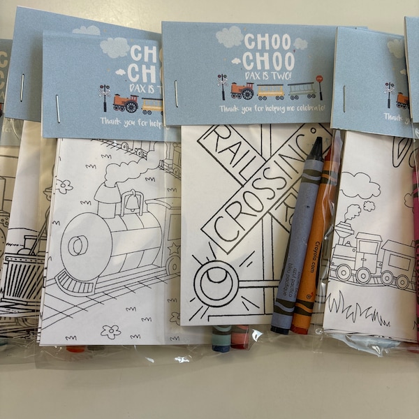 Train Party Favors, Choo Choo I’m Two Party Favor Mini Coloring Sheets ...